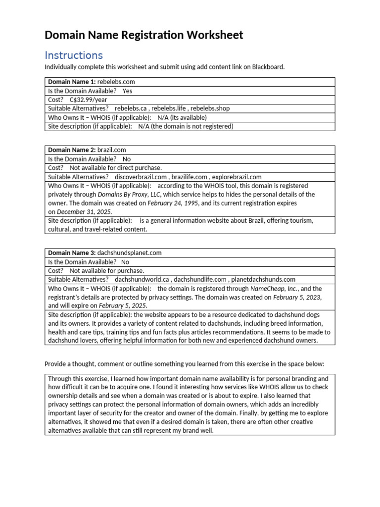 DNS Exercise Worksheet - Answers | PDF