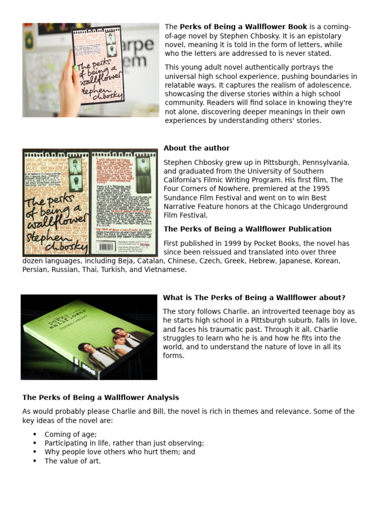 The Perks of Being A Wallflower Book Is A Coming of Age Novel by ...