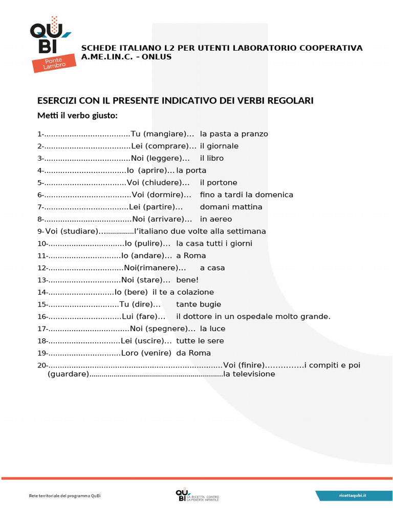 Presente Indicativo Dei Verbi Regolari | PDF