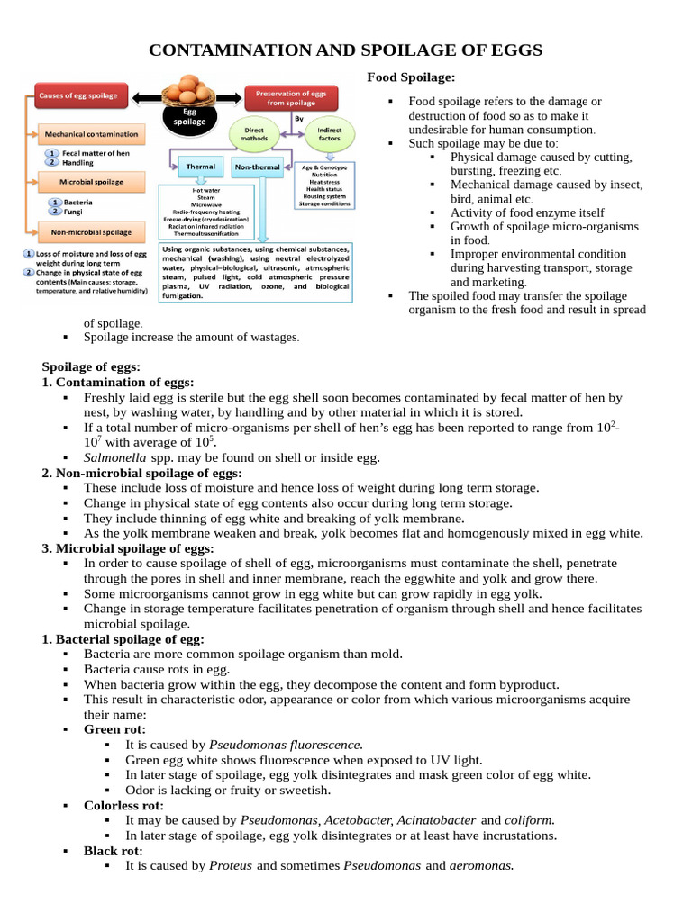 Contamination and Spoilage of Eggs | PDF