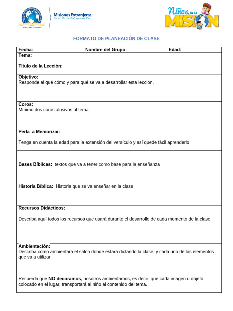 FORMATO DE PLANEACIÓN DE CLASES | PDF