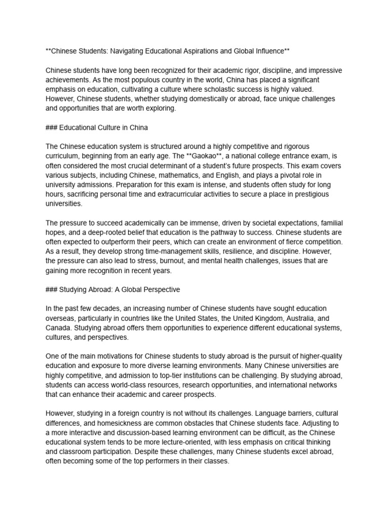Chinese Students - Navigating Educational Aspirations and Global ...