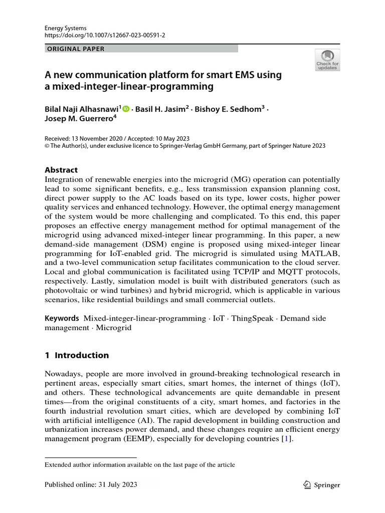 A New Communication Platform For Smart EMS Using A Mixed Integer Linear ...