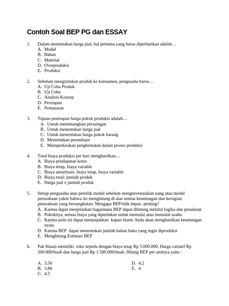 Contoh Soal BEP | PDF