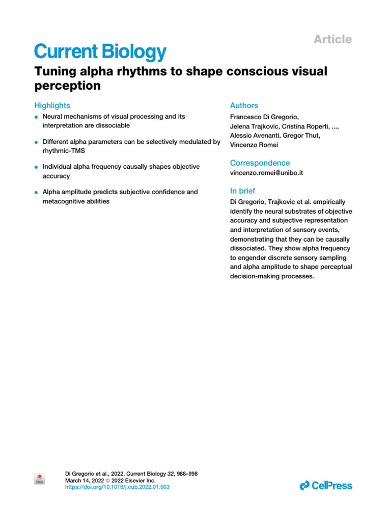 Tuning Alpha Rhythms To Shape Conscious Visual Perception INTERESSANTE - Ver É Crer (Pergunta) | PDF