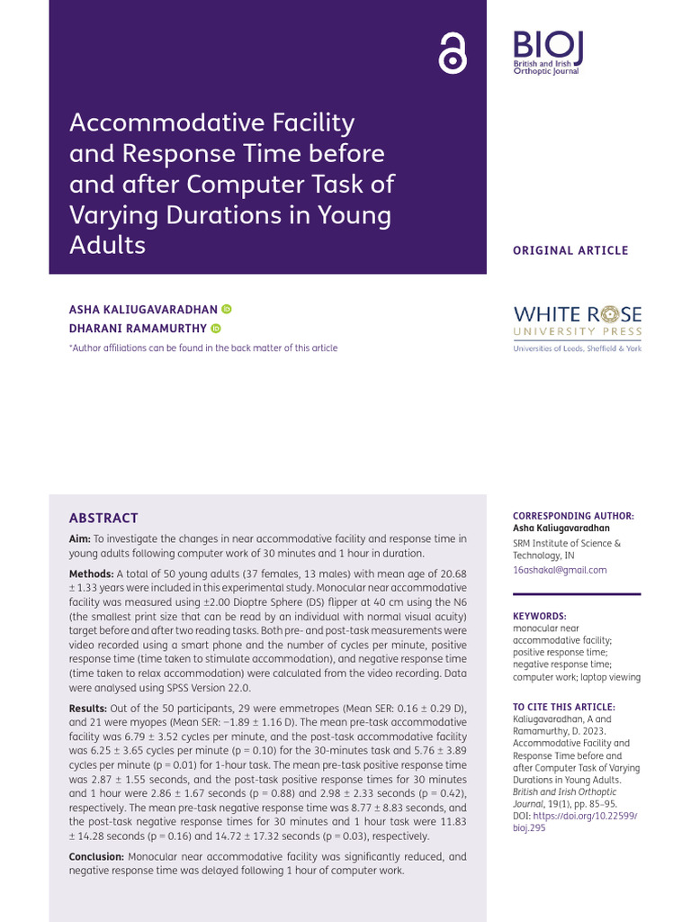 Young Adults' Vision Post-Computer Use | PDF | Vision | Computers