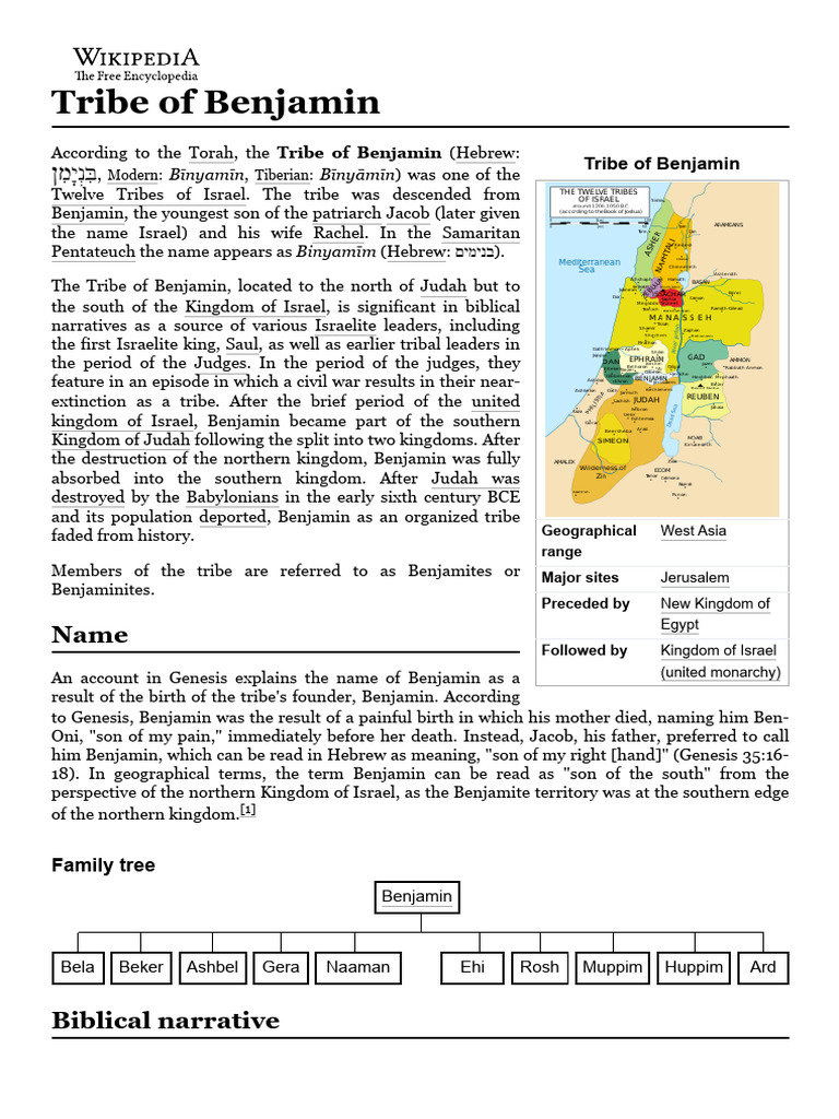 Tribe of Benjamin - Wikipedia | PDF