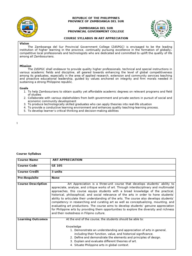 09 - Art Appreciation Syllabus | PDF