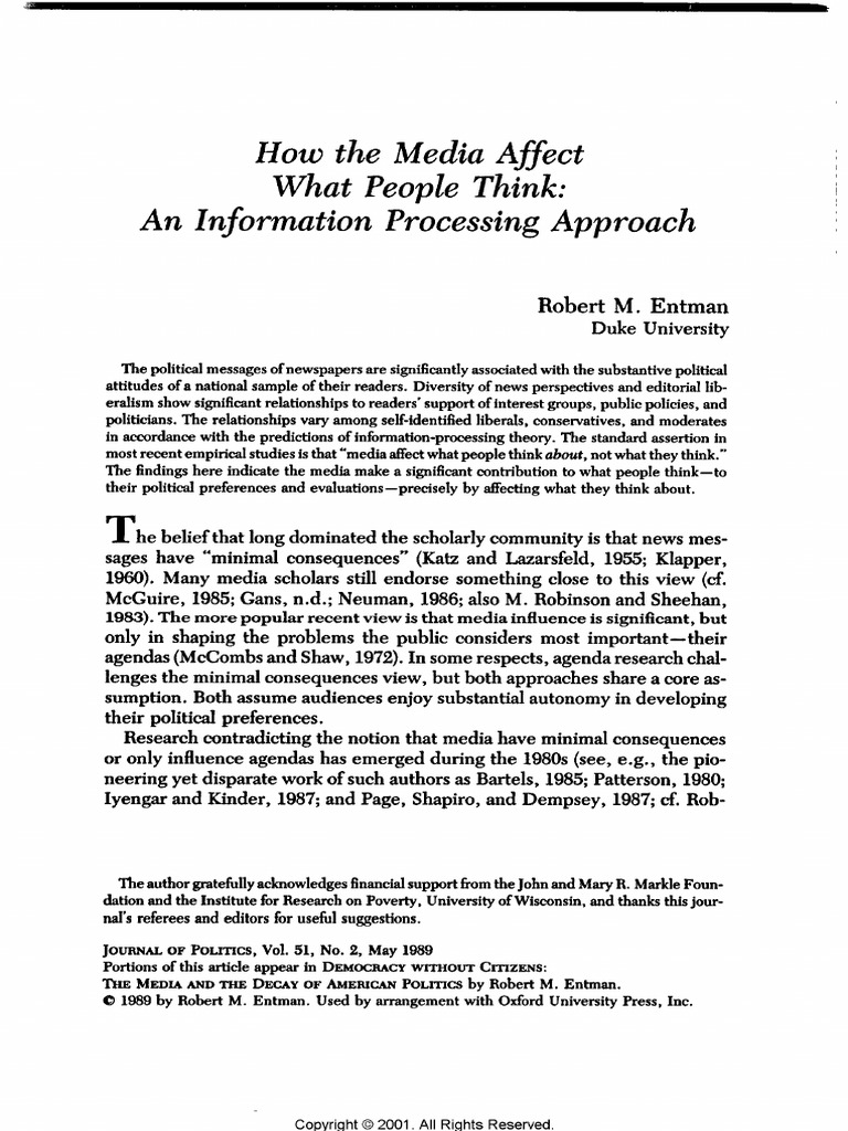Entman How The Media Effect What Peo | PDF