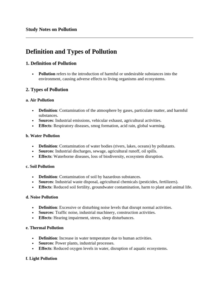 Study Notes On Pollution | PDF