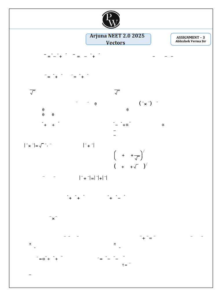 Vectors - Assignment 03 - Arjuna NEET 2.0 2025 | PDF