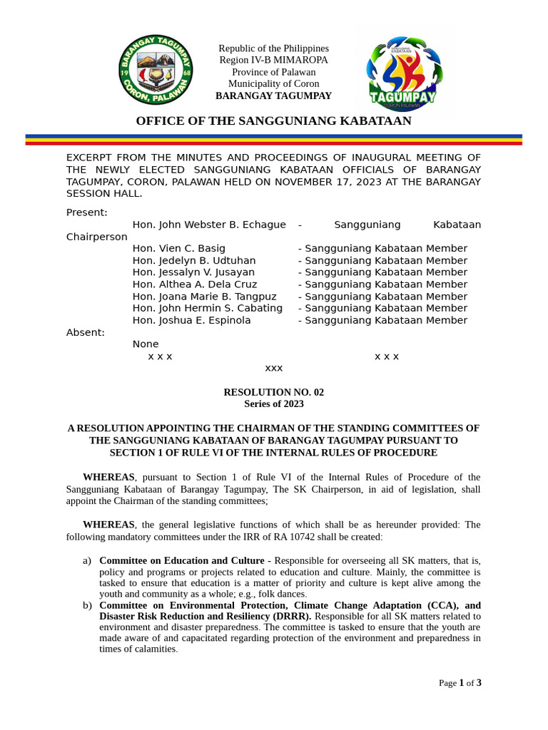 SK RESOLUTION For Committee Creation | PDF | Disaster Risk Reduction ...