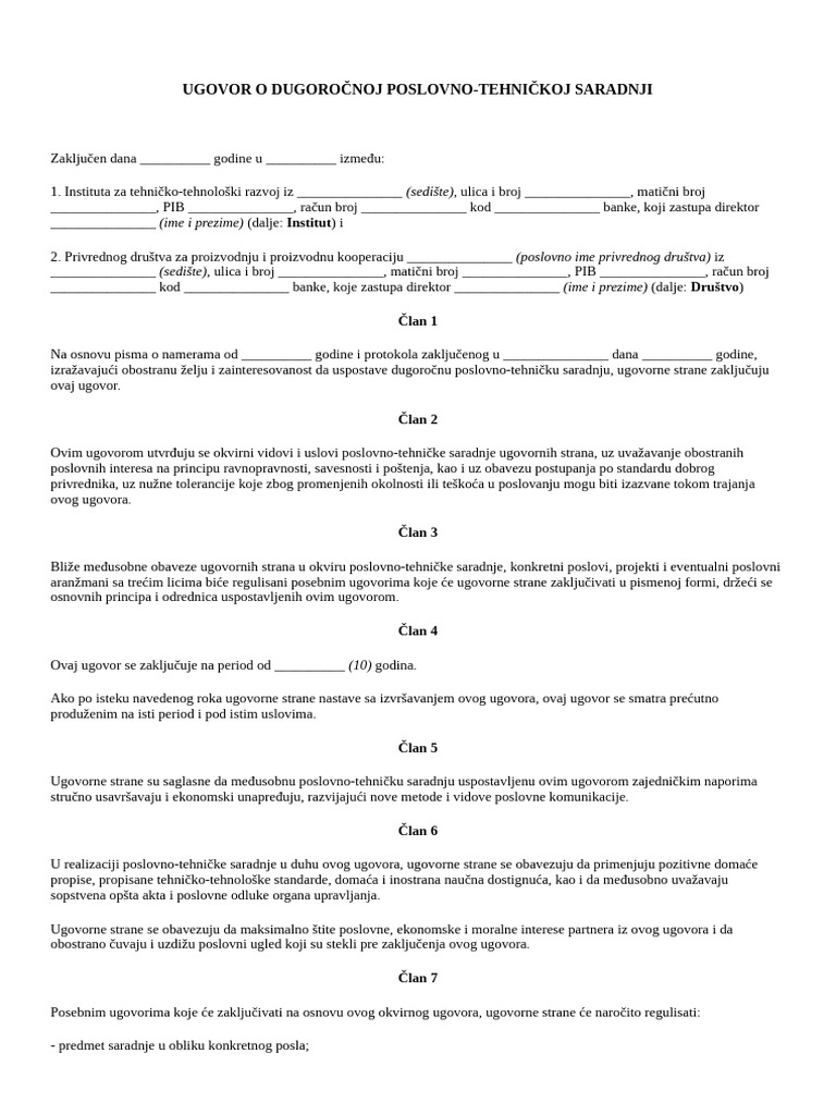 Ugovor o Poslovno Tehničkoj Saradnji | PDF