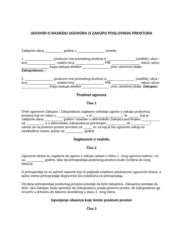 Ugovor o Raskidu Zakupa | PDF