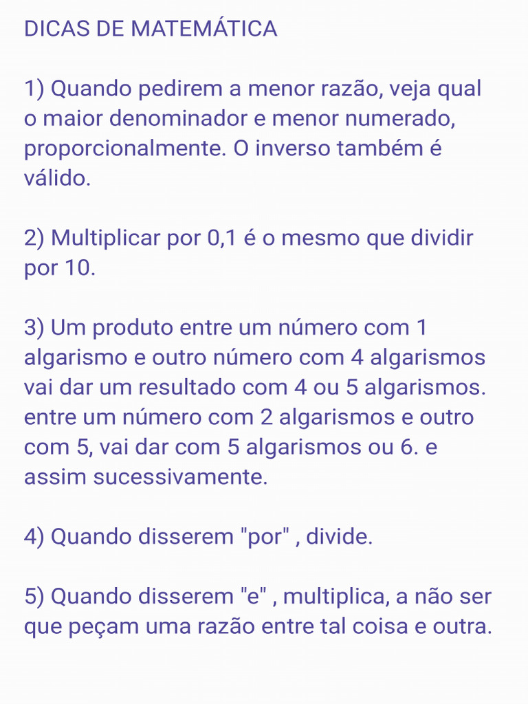 Dicas de Matemática Básica | PDF