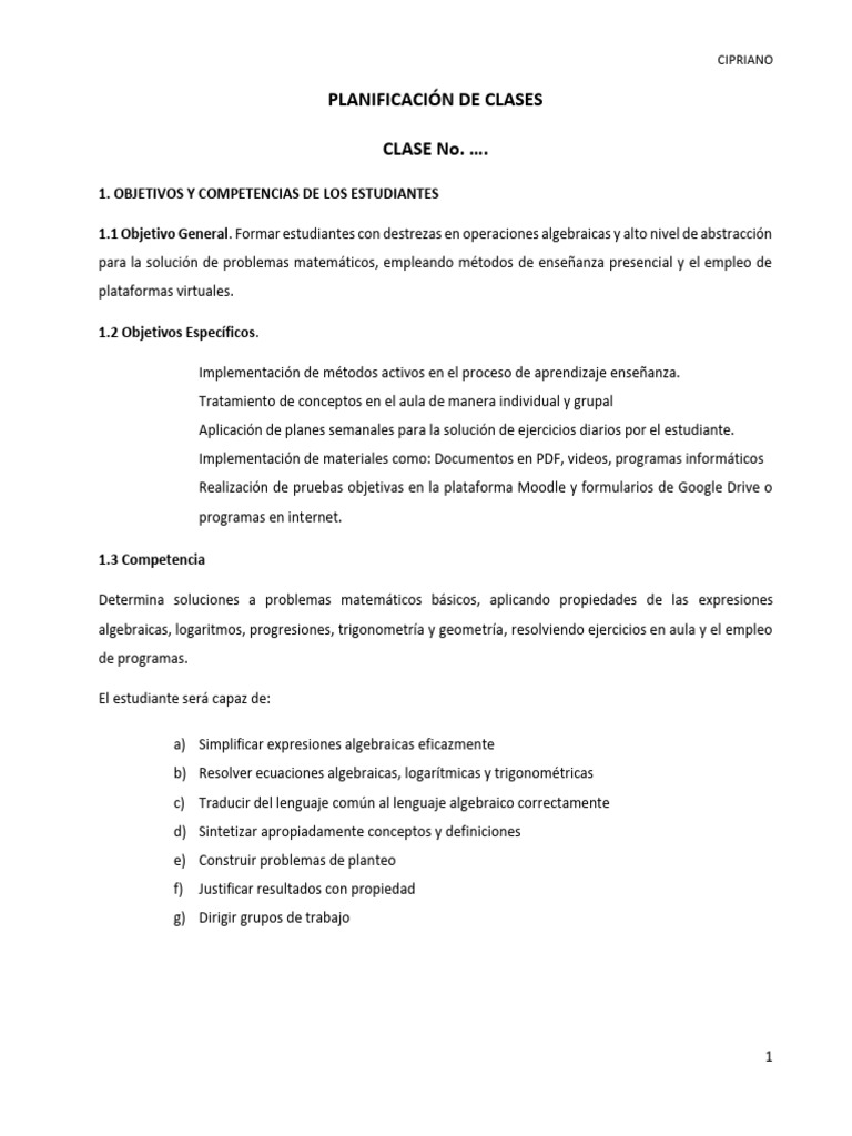 Planificación de Clases Ejemplo MAT | PDF | Exponenciación | Enseñando