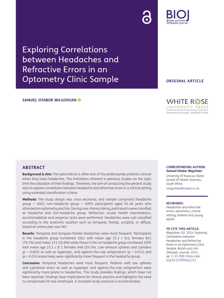 Exploring Correlations Between Headaches and Refractive Errors in An ...