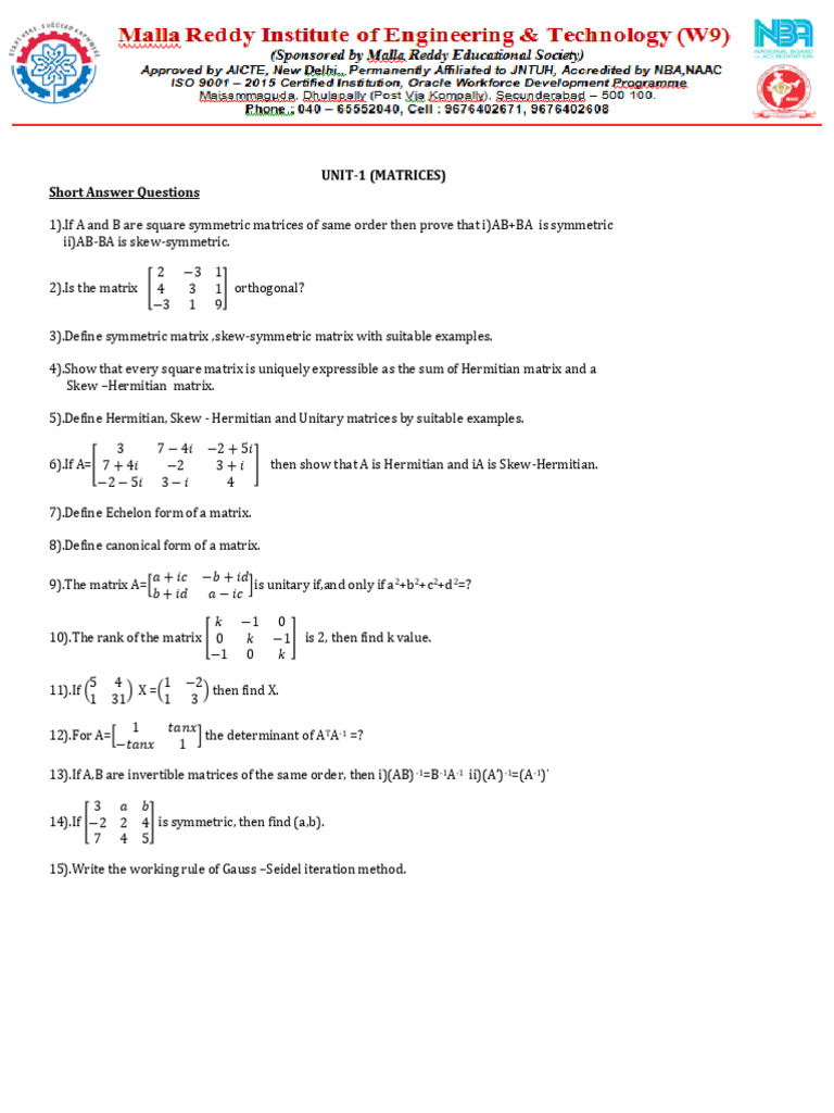 Unit-1 Maths | PDF
