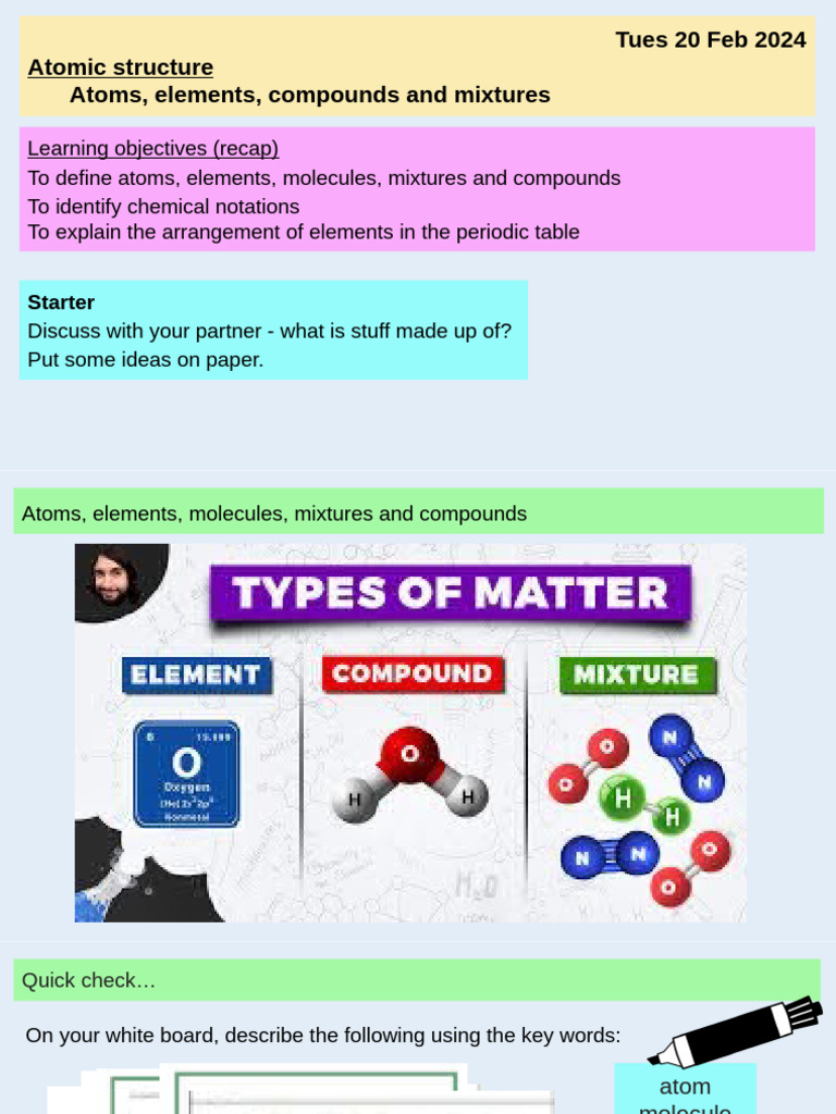 DH01. Elements, Atoms, Compounds, Mixtures and Periodic Table | PDF