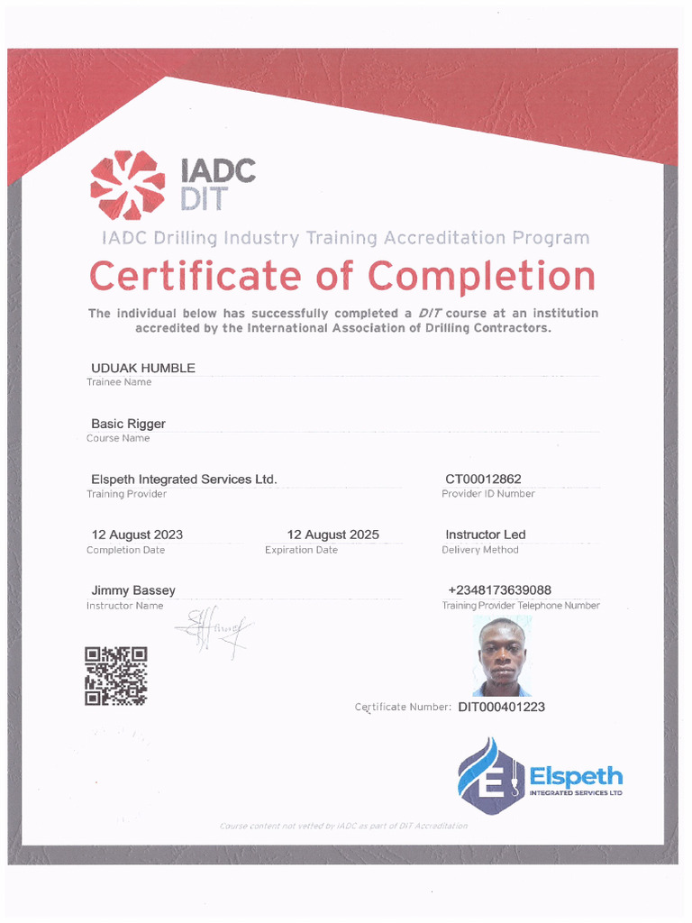 Uduak Humble - IADC-Rigging course | PDF