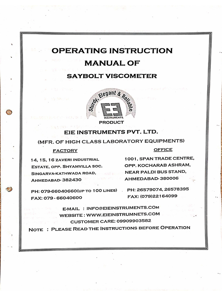Saybolt Viscometer | PDF