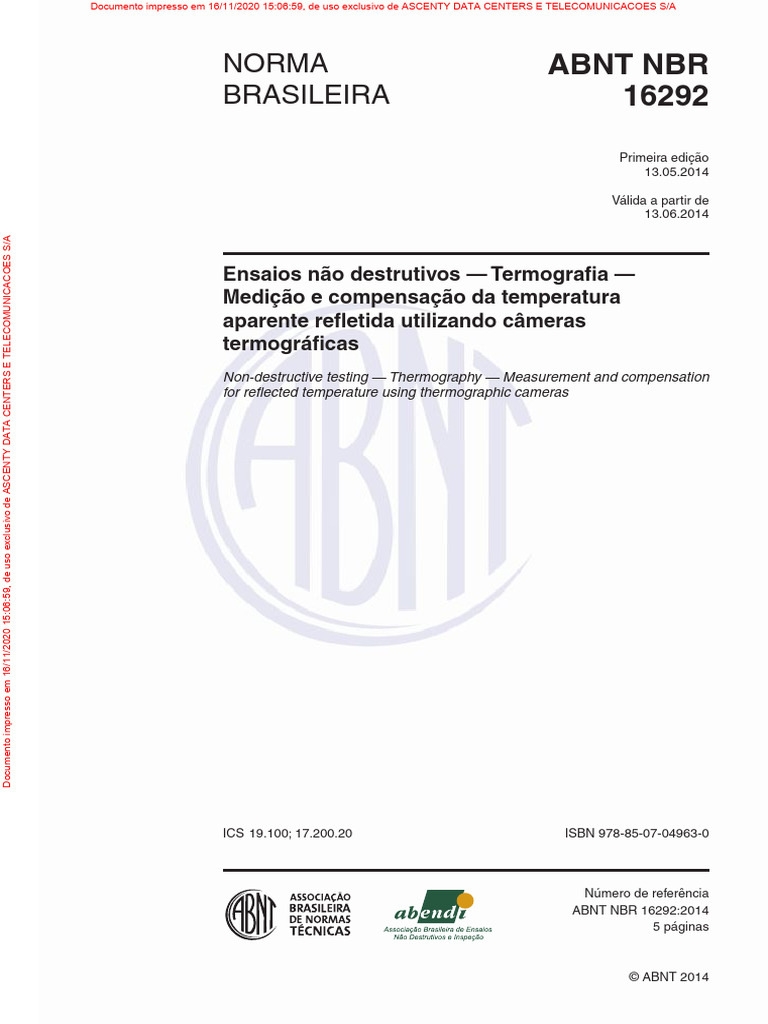 NBR 16292 - Termografia - Ensaios Não Destrutivos | PDF
