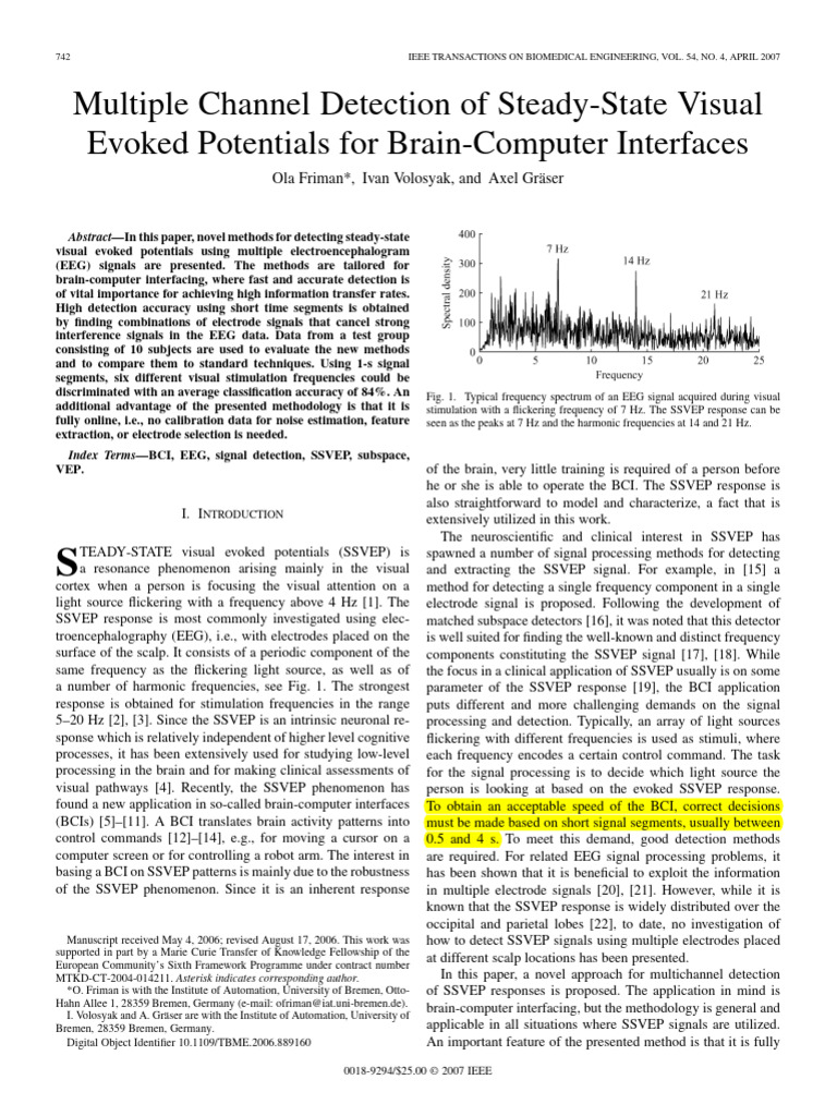 Multiple Channel Detection of Steady-State Visual | PDF