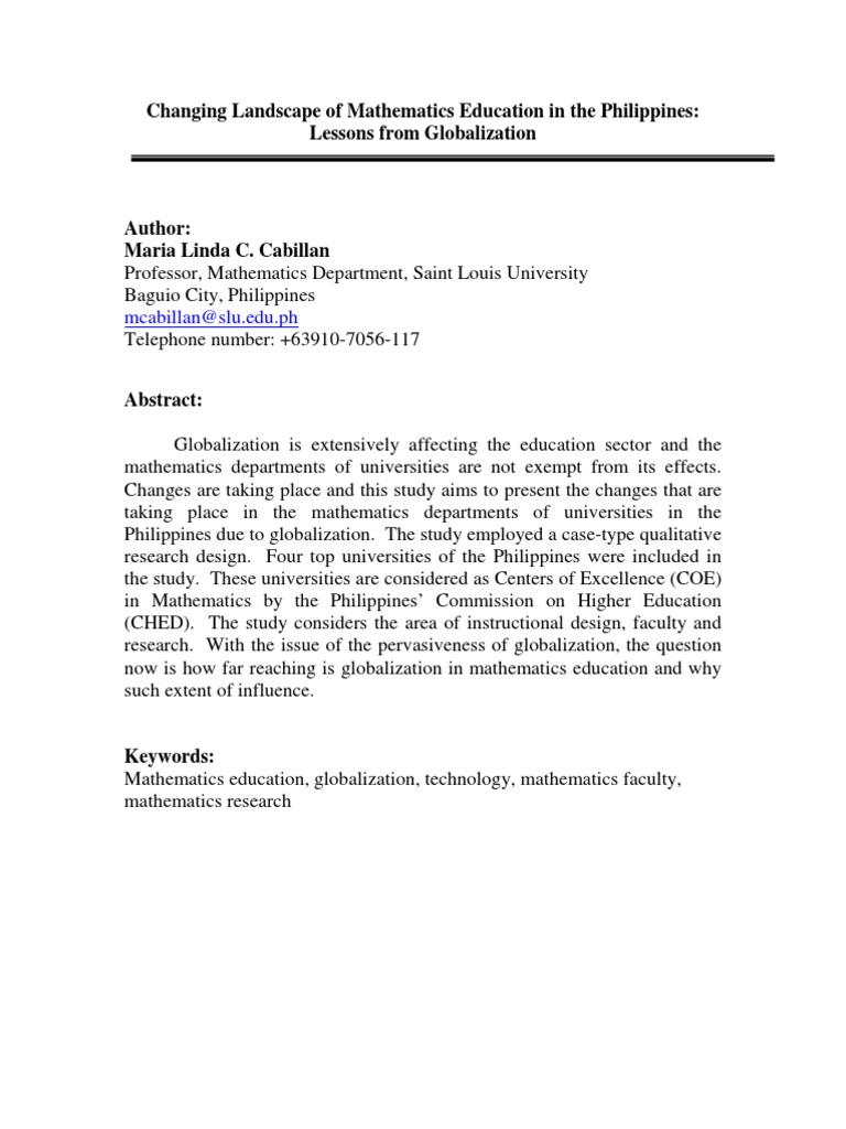 Impact of Globalization on Math Education | PDF | University | Curriculum