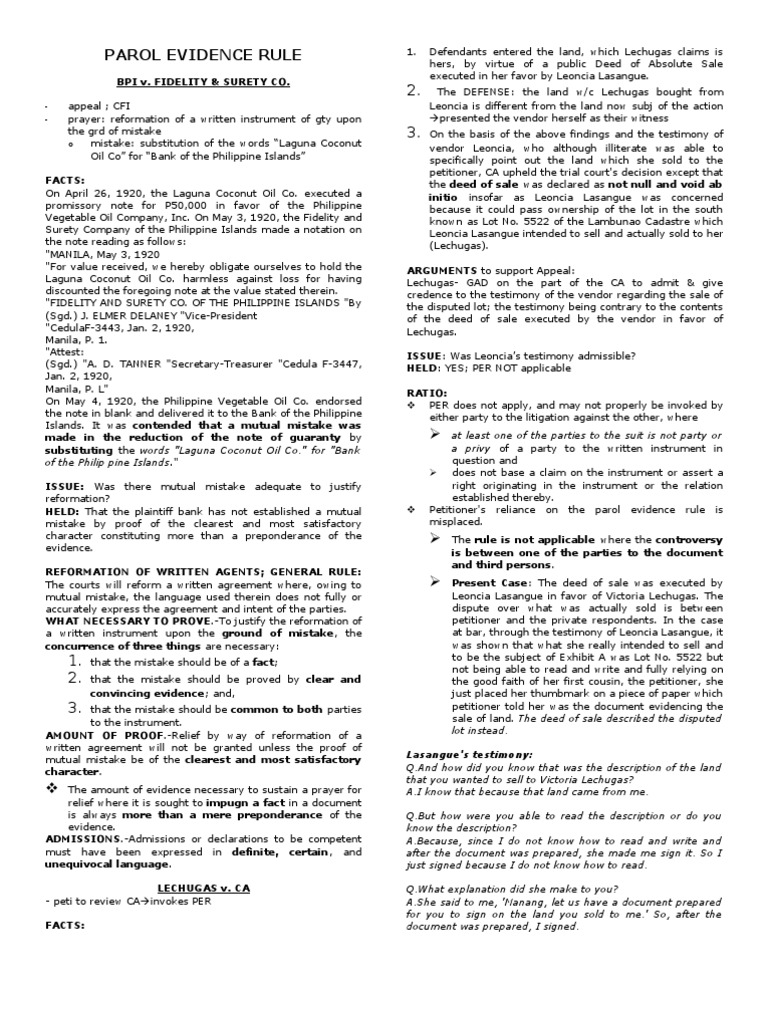 Parol Evidence Rule | PDF | Evidence | Evidence (Law)