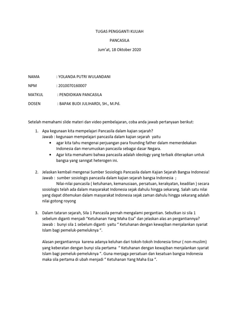 TUGAS PENGGANTI KULIAH - Yolanda Putri Wulandani | PDF