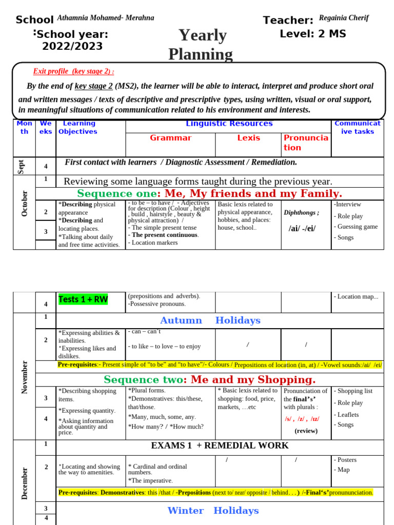 Yearly Planning 2ms - 22 - 23 | PDF