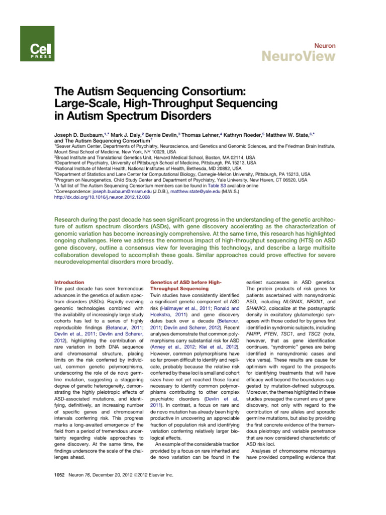The Autism Sequencing Consortium Neuron 2012 | PDF