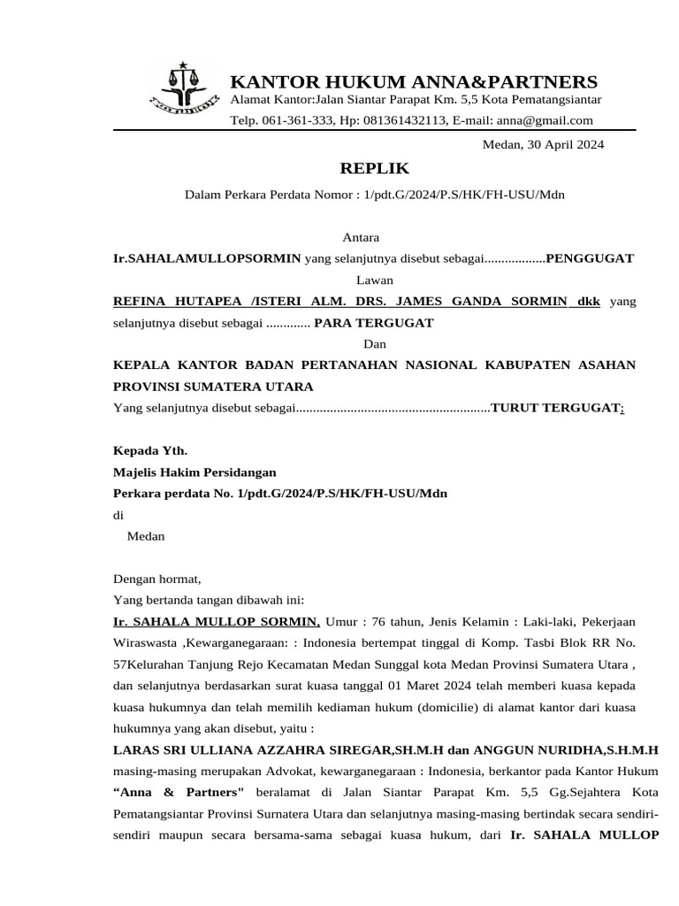 REPLIK Fix Perdata-1 | PDF