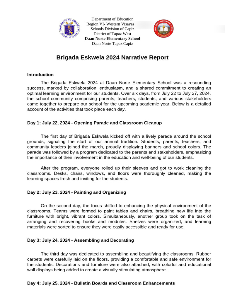 Lynneth Narrative Brigada Eskwela | PDF