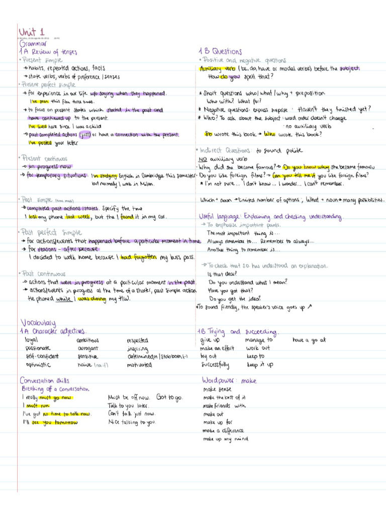 B1 Unit 1 Resumen | PDF