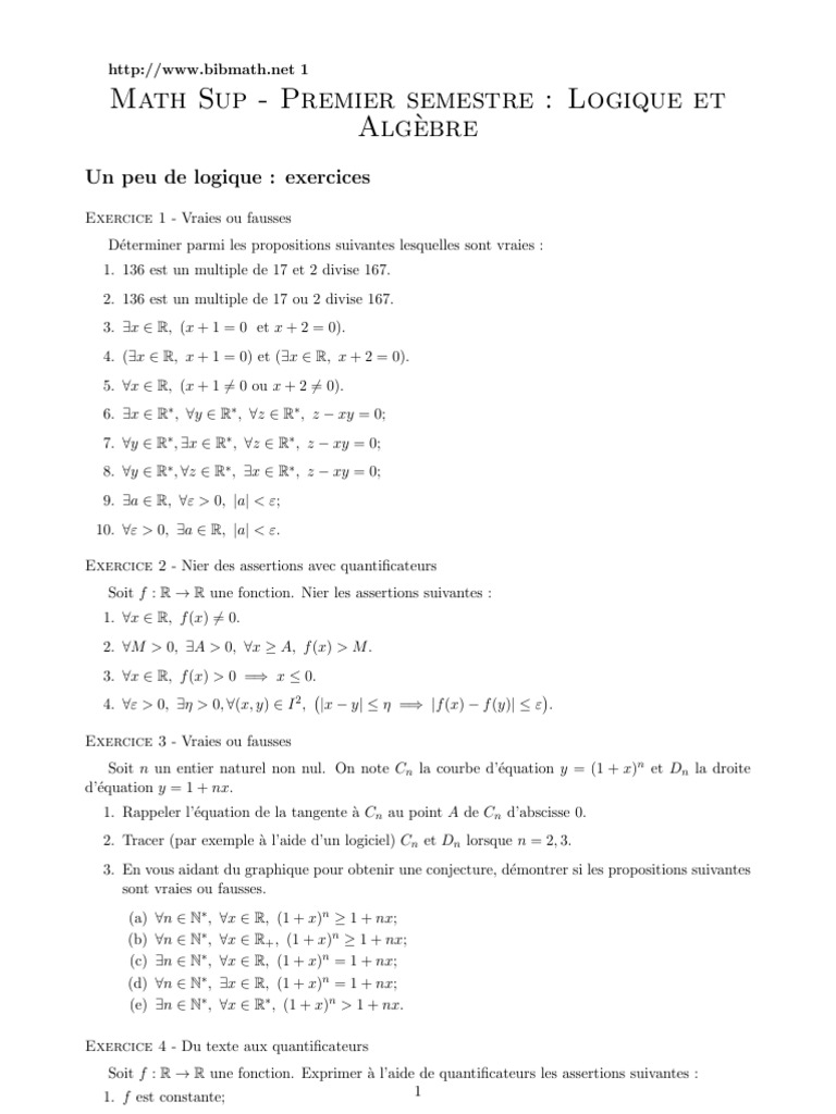 Math Sup Semestre 1 Un Peu de Logique | PDF