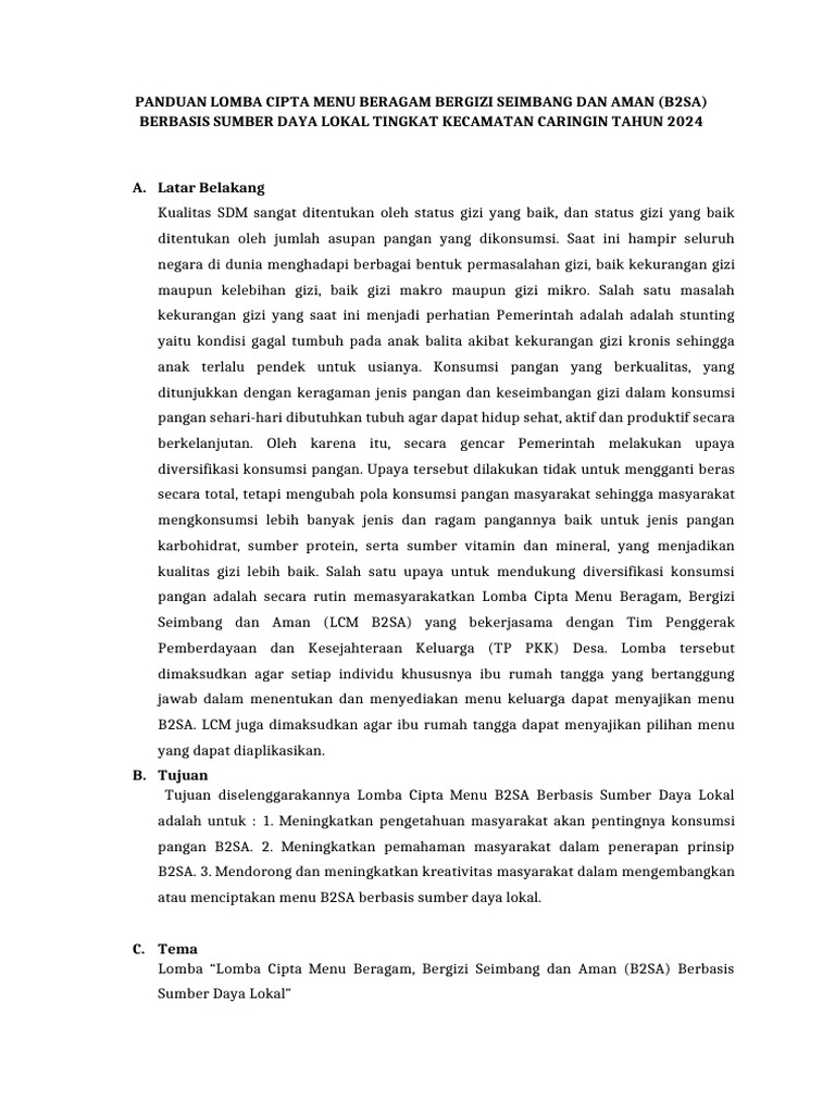 Panduan Lomba Cipta Menu B2sa | PDF