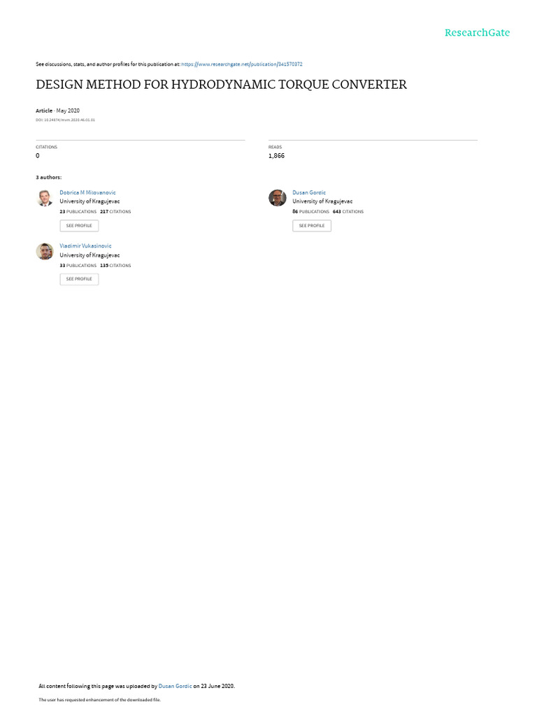 Design Method For Hydrodynamic Torque Converter | PDF