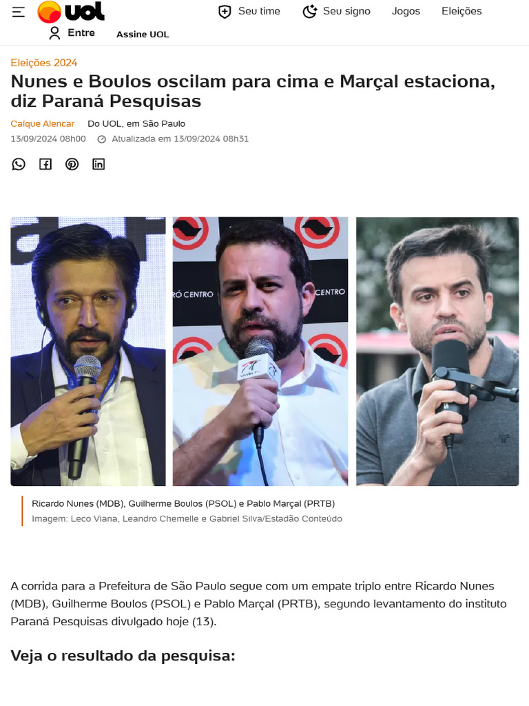 Pesquisa: Nunes e Boulos em alta em SP | PDF | Brasil