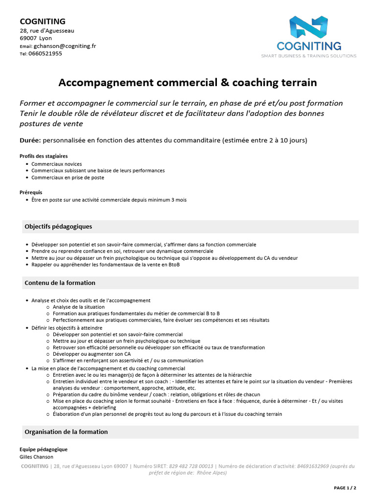 Accompagnement Commercial & Coaching Terrain | PDF