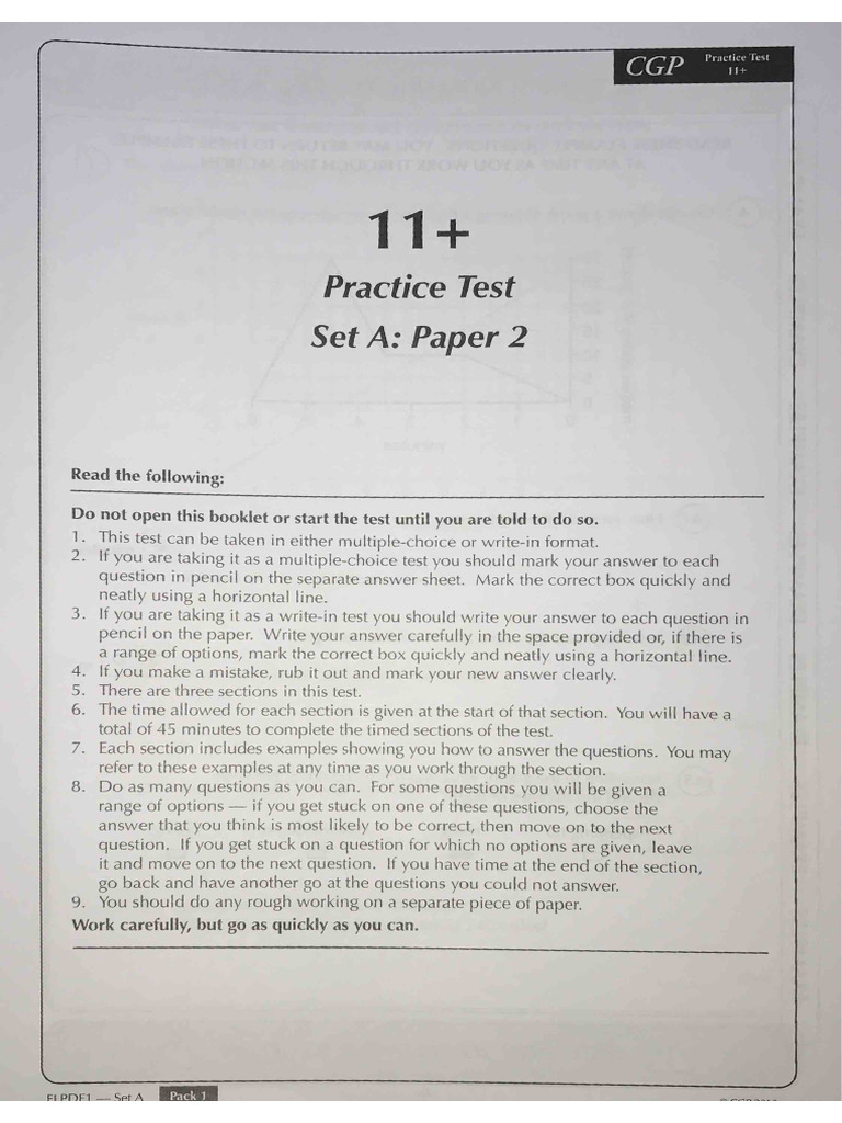 Pack 1 Set A Paper 2 | PDF