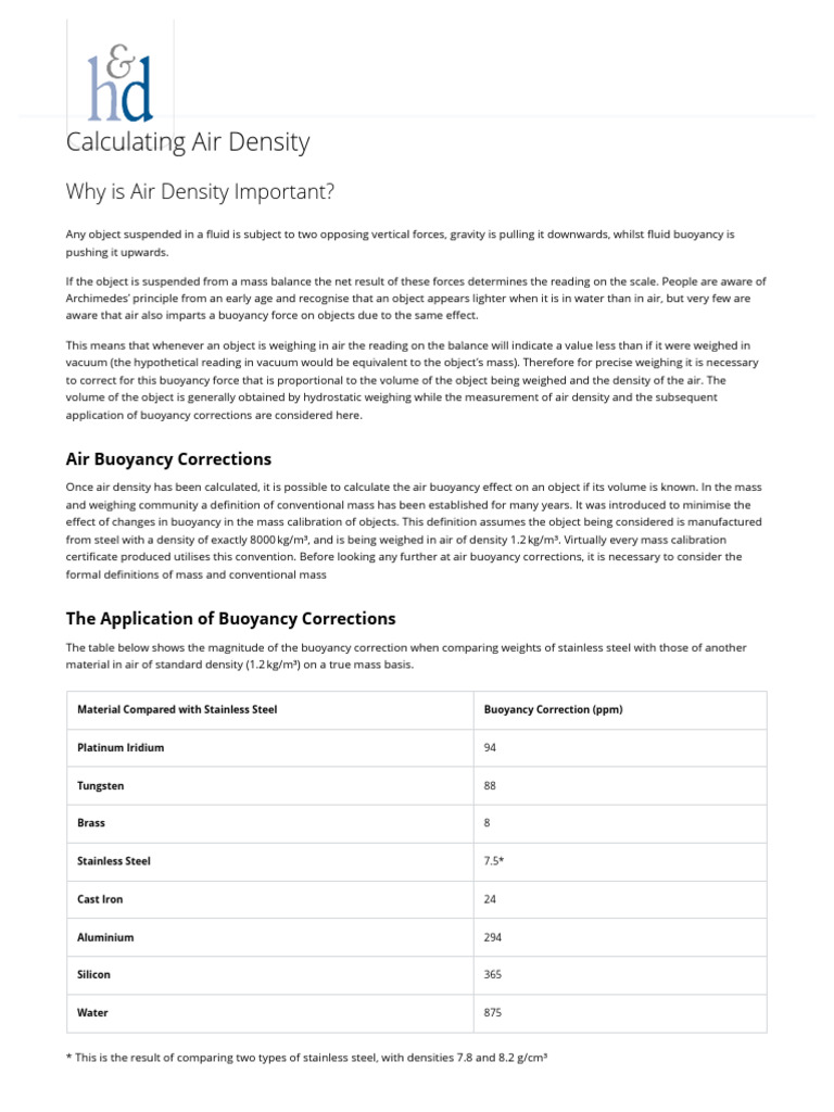 Calculating Air Density - H&D Fitzgerald | PDF