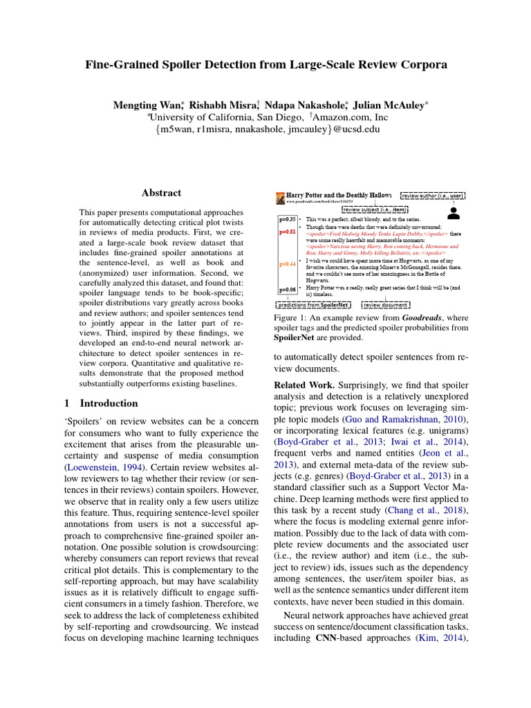 Fine-Grained Spoiler Detection From Large-Scale Review Corpora | PDF