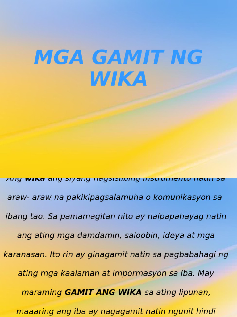 Mga Gamit NG Wika Sa Lipunan | PDF