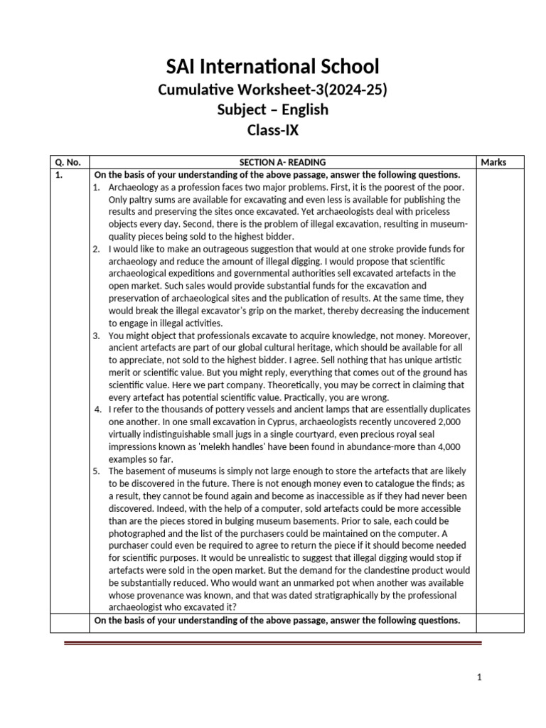 Cumulative Worksheet-3 Ix | PDF