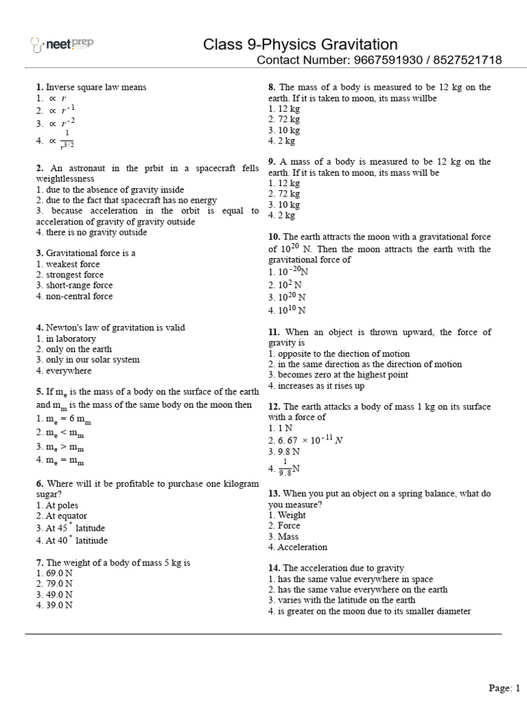 Class 9-Physics Gravitation | PDF