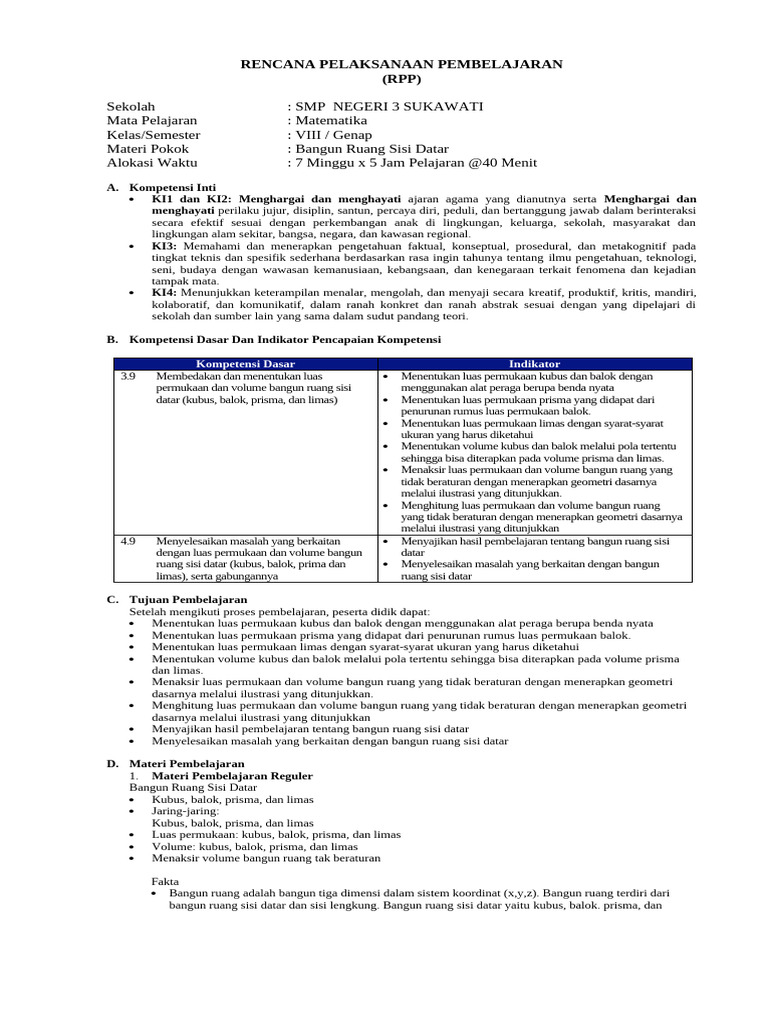 RPP Bangun Ruang Sisi Datar | PDF