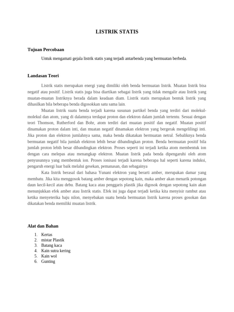 Modul Listrik Statis Kelas IX | PDF