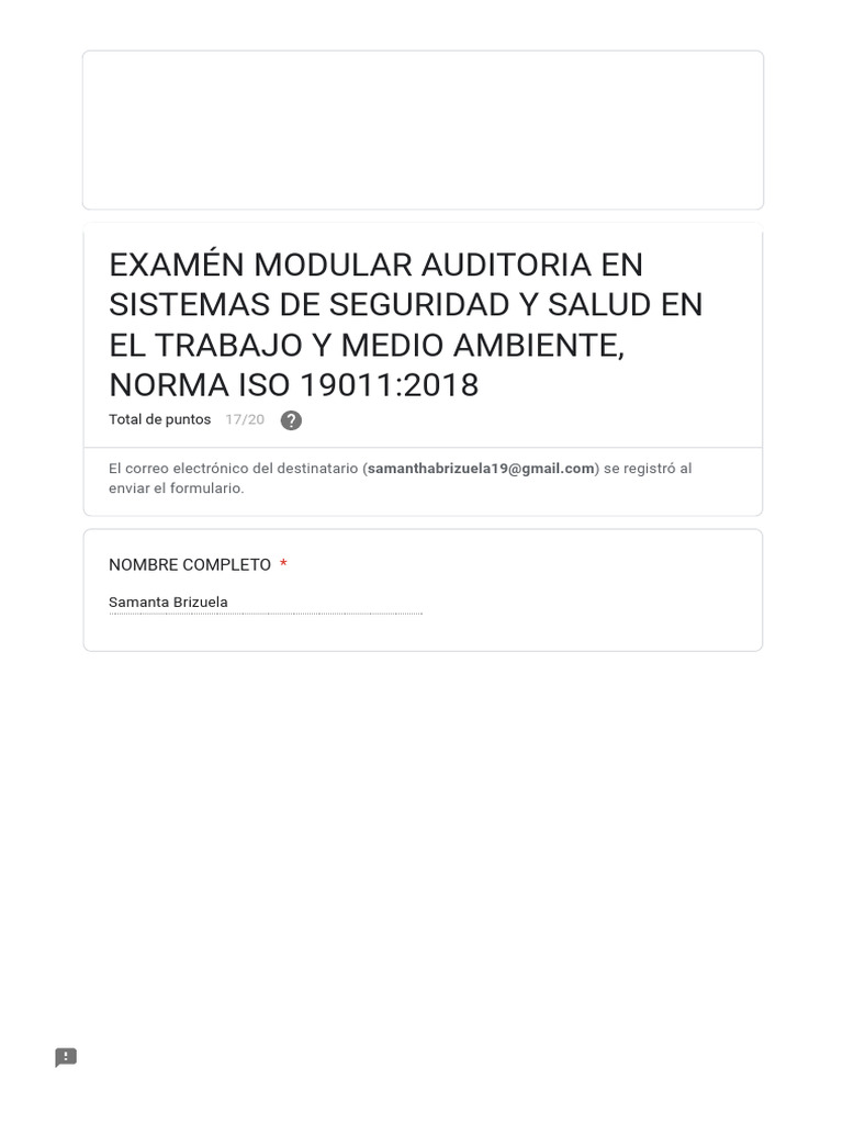 Examén Modular Auditoria en Sistemas de Seguridad y Salud en El Trabajo y Medio Ambiente, Norma ...