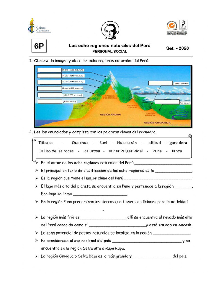Las 8 Regiones Naturales Del Peru Ficha | PDF